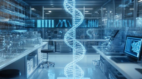 Modern Genetics Laboratory Featuring DNA Helix Model Stock Image ...