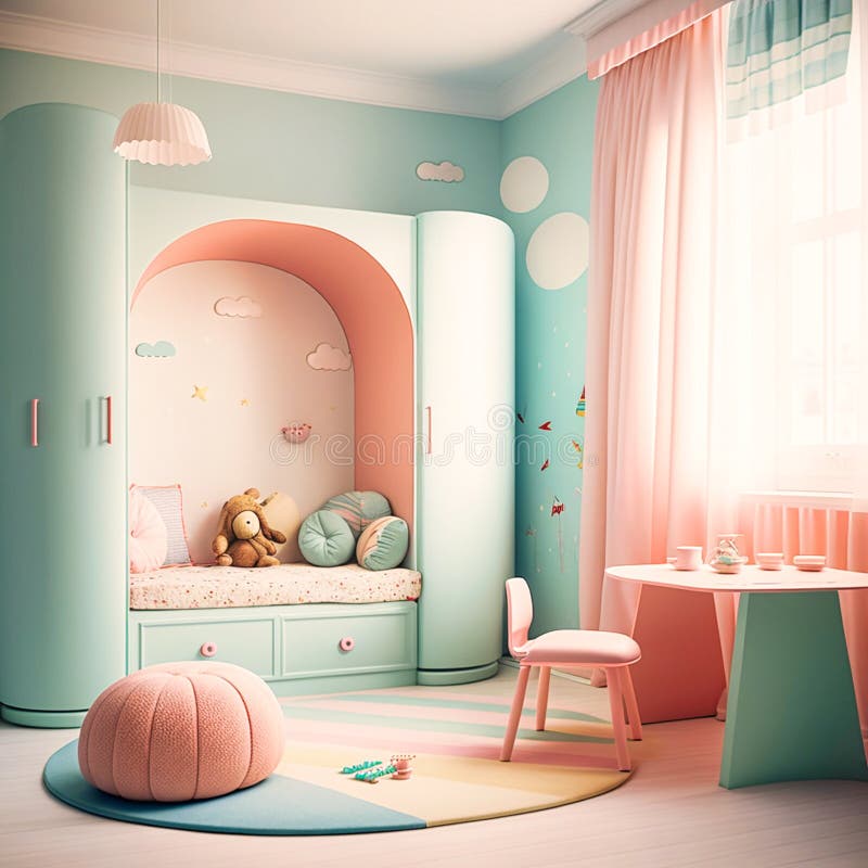 Modern Gentle Childrens Room Pink Tones, Generative AI Stock ...