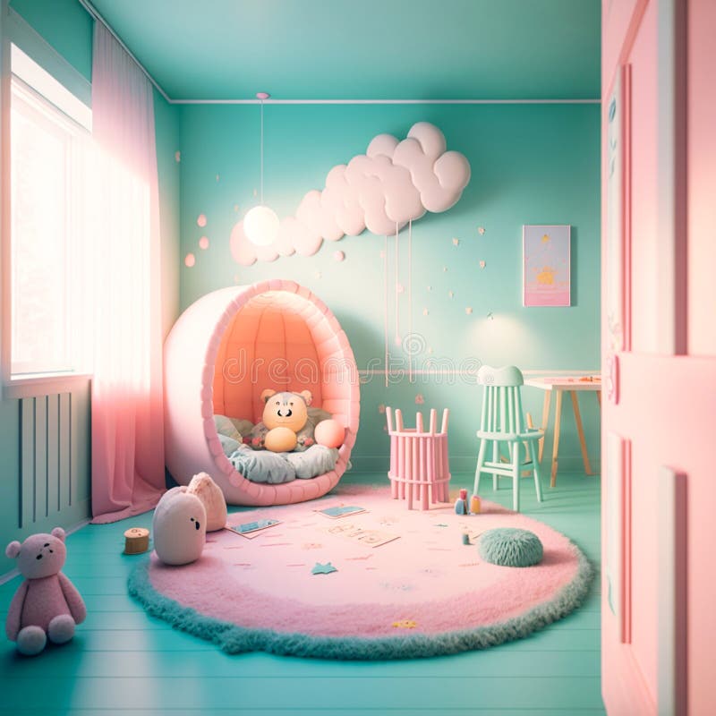 Modern Gentle Childrens Room Pink Tones, Generative AI Stock ...