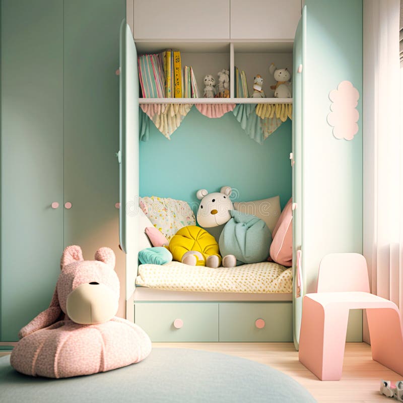 Modern Gentle Childrens Room Pink Tones, Generative AI Stock ...