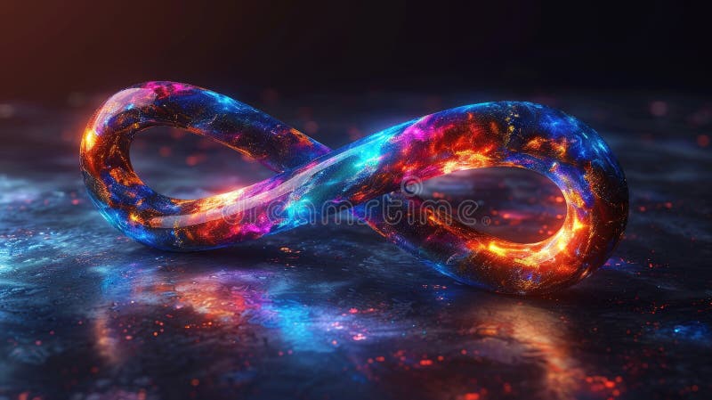 Modern Gently Glowing and Iridescent Infinity Symbol on Dark Blue ...