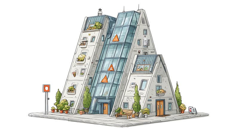 Modern Geometric Apartment Building Illustration Stock Illustration ...