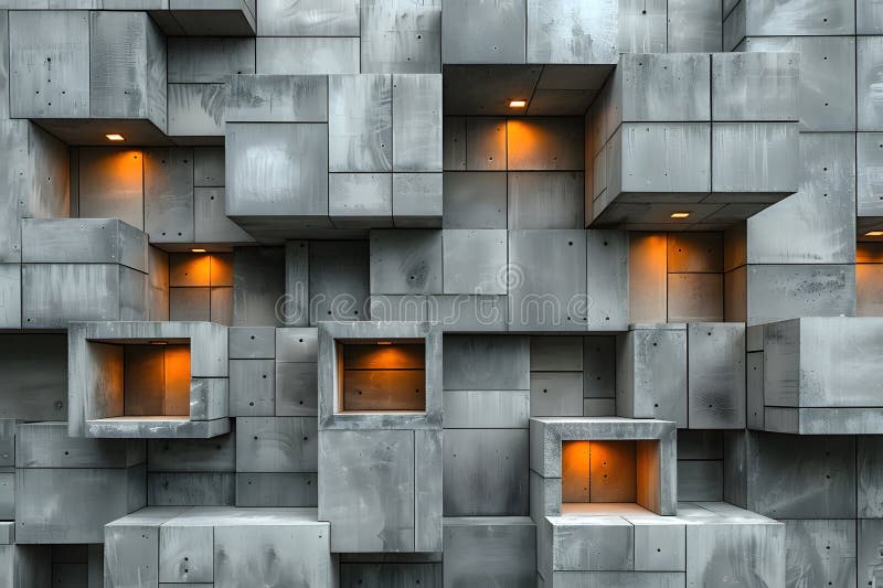 Modern Geometric Architecture with Illuminated Cubic Design Elements ...