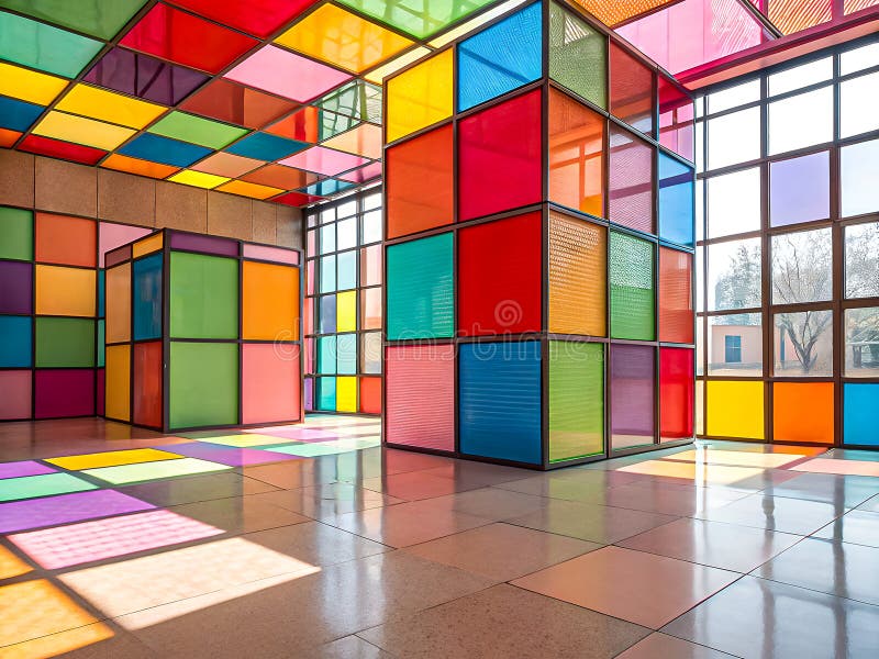 Modern Geometric Art Installation with Vibrant Color Panels Stock ...