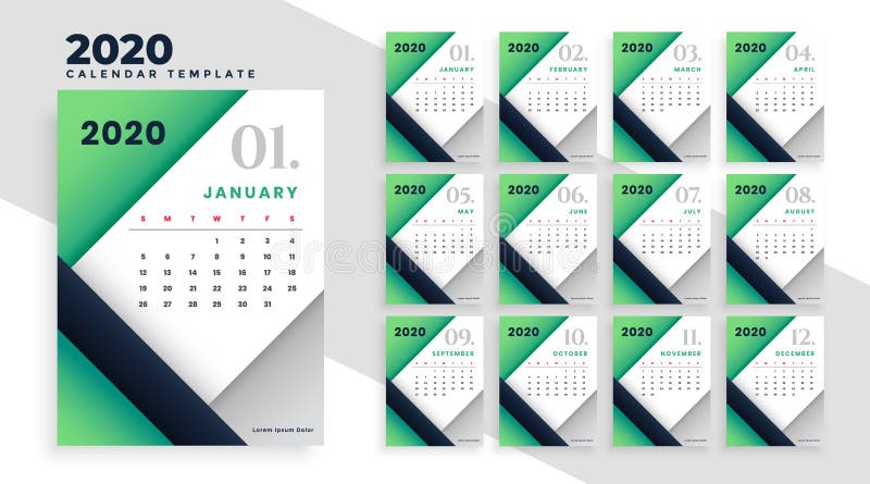 Modern Geometric 2020 Calendar Layout Design Template Stock Vector ...