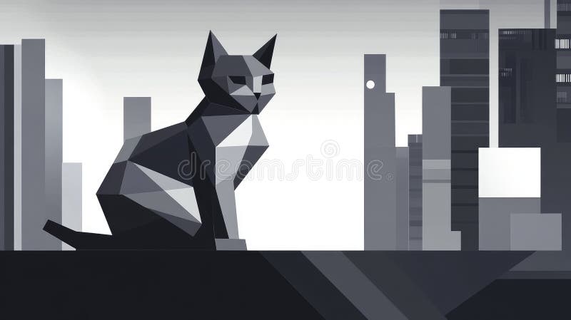 Modern Geometric Cat Web Profile Banner in Black and White with Urban ...