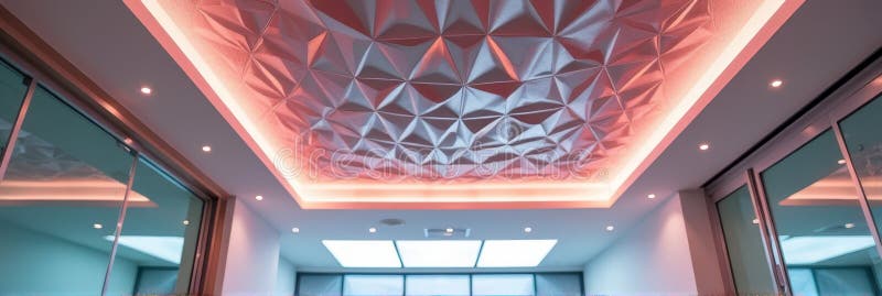 Modern Geometric Ceiling Design with Led Lighting in Contemporary Room ...