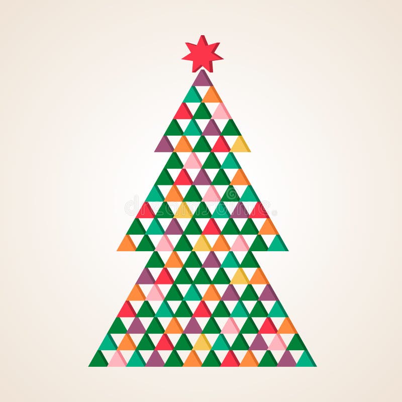 Modern Geometric Christmas Tree of Triangles with a Star in a Mosaic ...