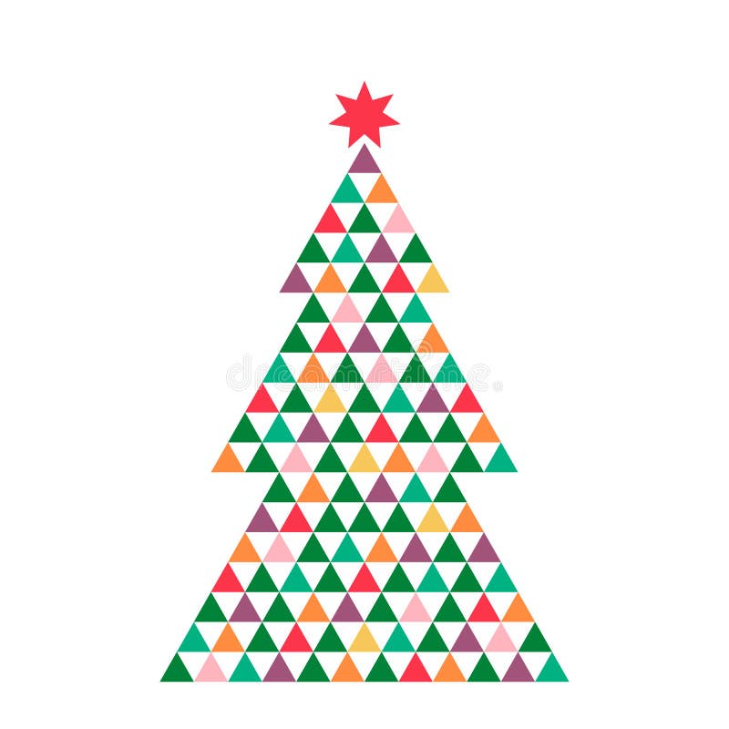 Modern Geometric Christmas Tree of Triangles with a Star in a Mosaic ...