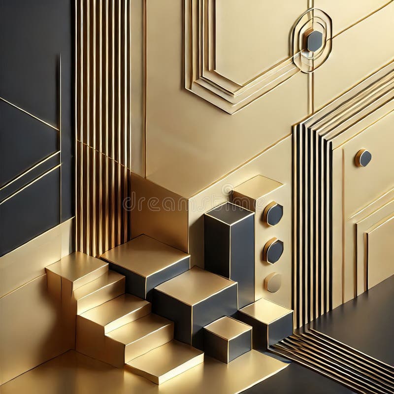 Modern Geometric Clean Lines and Geometric Shapes in Gold and Bl Stock ...