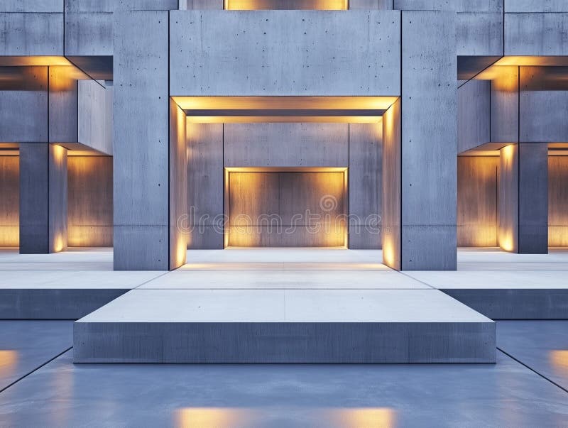 Modern Geometric Concrete Architecture with Warm Lighting. Stock ...