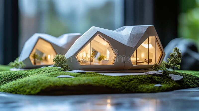 Modern Geometric Concrete House Architectural Model Stock Illustration ...