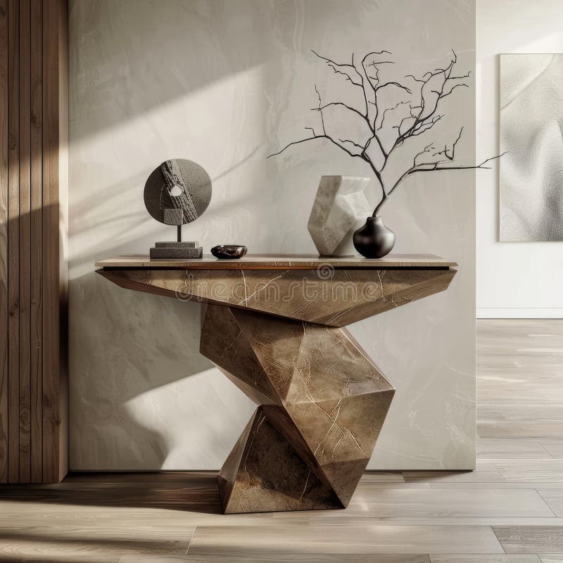 Modern Geometric Console Table with Minimalist Decor Stock Illustration ...
