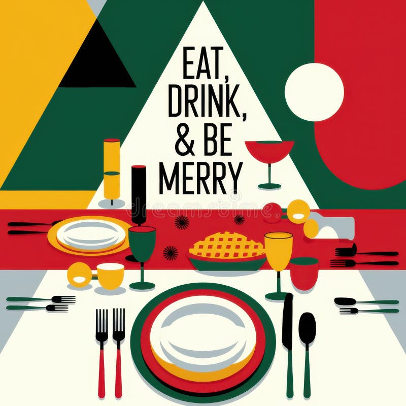 Modern Geometric Dinner Table Setting With Eat Drink And Be Merry