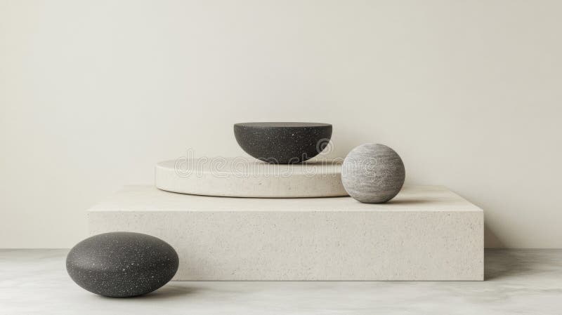 Modern Geometric Display with Beige Concrete Platforms Stock ...