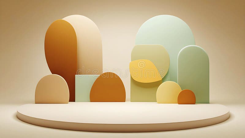 Modern Geometric Display Stand with Warm Tones Stock Illustration ...
