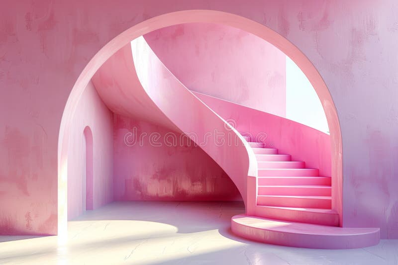 Modern Geometric Interior with Arch and Stairs Generative AI Stock ...