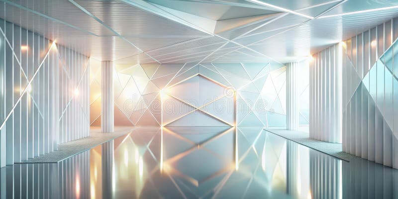 Modern Geometric Interior Design with Reflective Floor and Illuminating ...