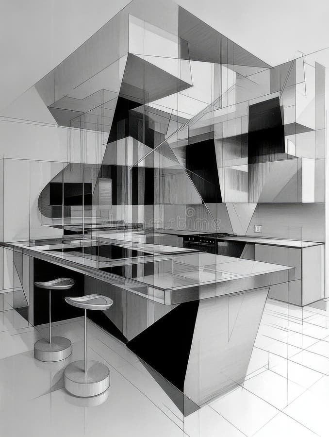 Modern Geometric Kitchen Concept with Sleek Design and Futuristic ...