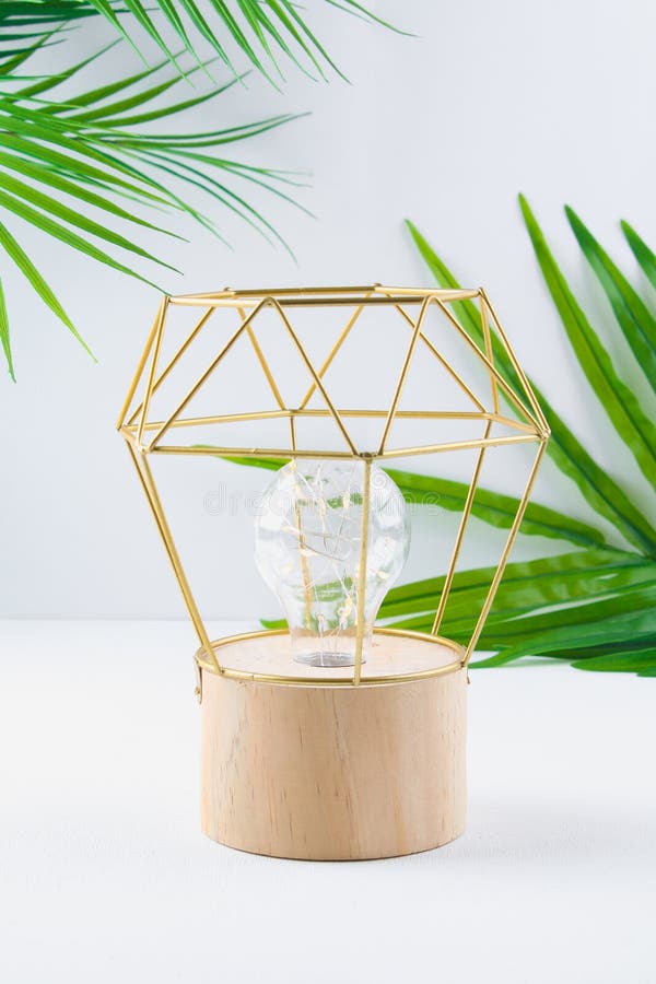 Modern Geometric Lamp with Copper Wire Lampshade. Metal Frame of the ...