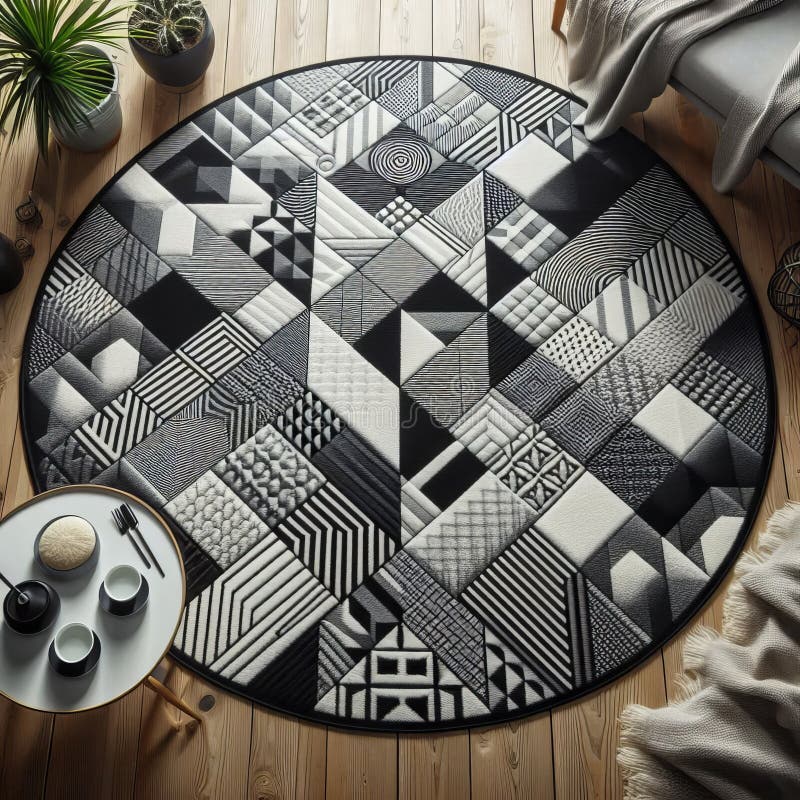 Modern Geometric Pattern Carpet in Black and White Stock Image - Image ...