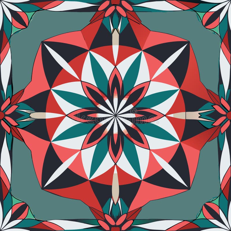 A Geometric Pattern Featuring a Harmonious Blend of Red, Green, Black ...