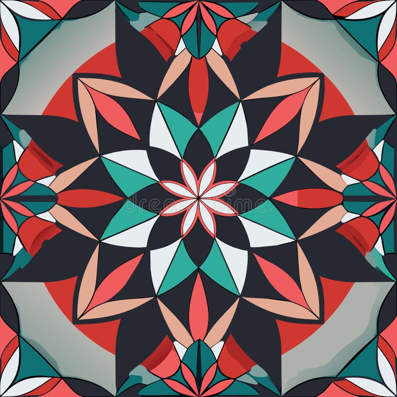 A Geometric Pattern Featuring a Harmonious Blend of Red, Green, Black ...