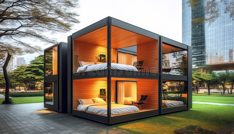 Modern, Geometric Prefabricated Modular Home with Large Windows and Eco ...