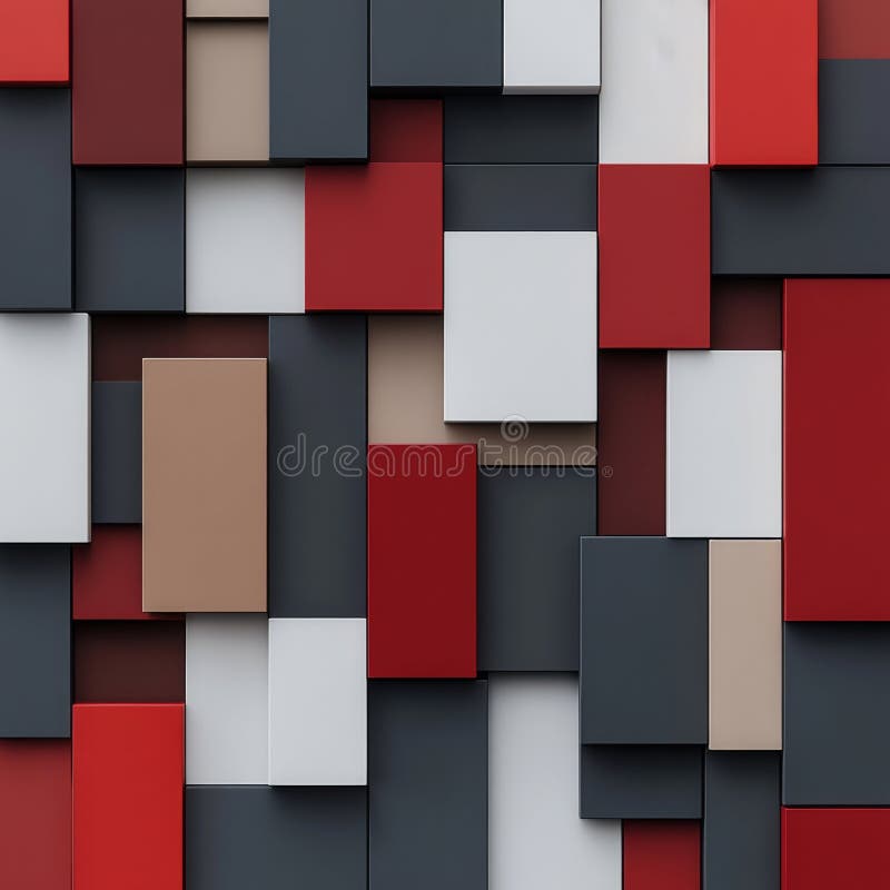 Modern Geometric Red and Gray Panel Wall Art Display with Rectangles ...