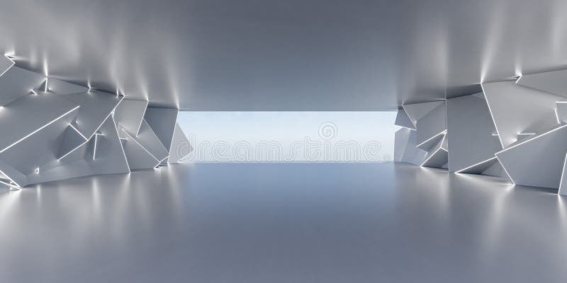 Modern Geometric Room Interior Design with Reflective Floor and White ...