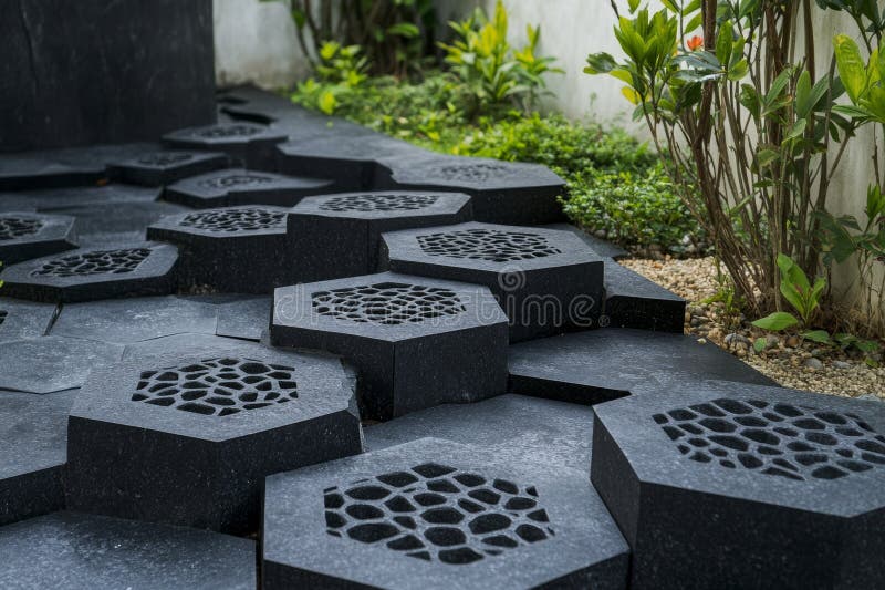 Modern Geometric Stone Pathway with Hexagonal Patterns in a ...