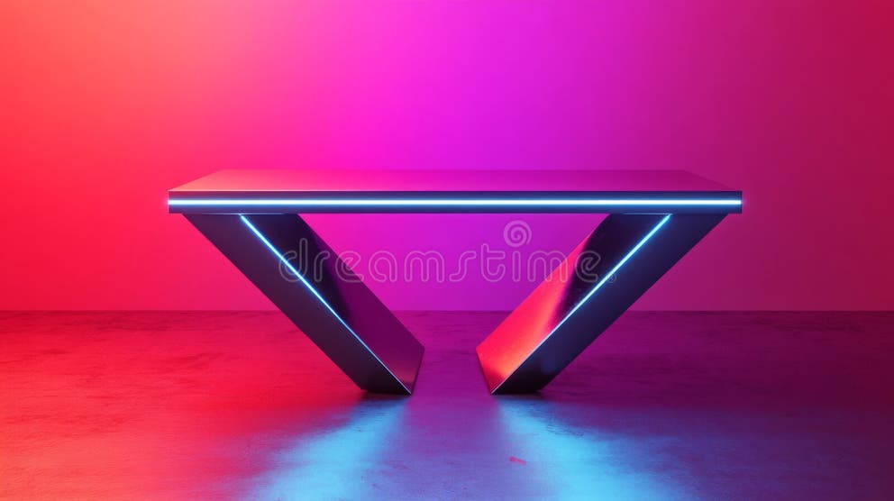 Modern Geometric Table with Neon Lights Stock Illustration ...