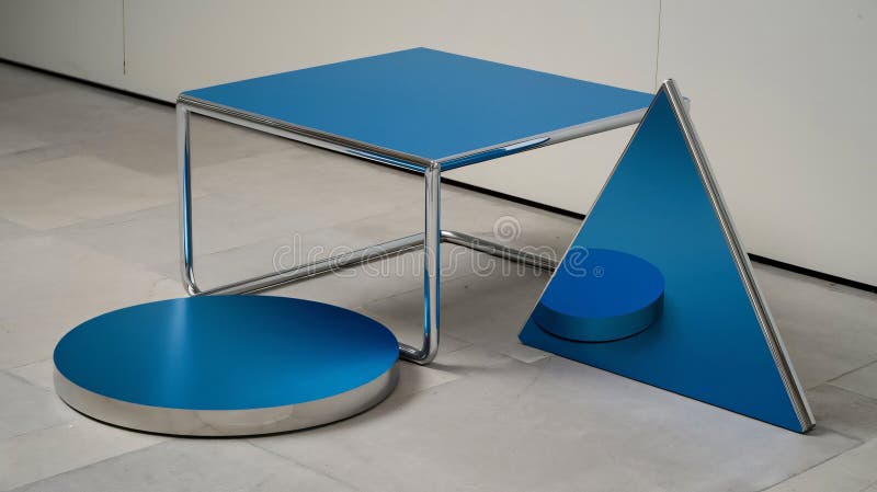 Modern Geometric Tabletop Display, Blue and Chrome High Quality Image ...