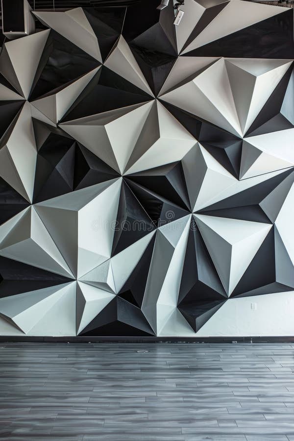 Modern Geometric Wall Design with Black and White 3D Panels in ...