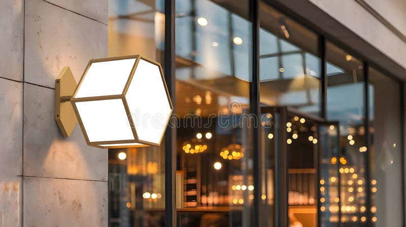 Modern Geometric Wall Light on Building Facade with Blurred Interior ...