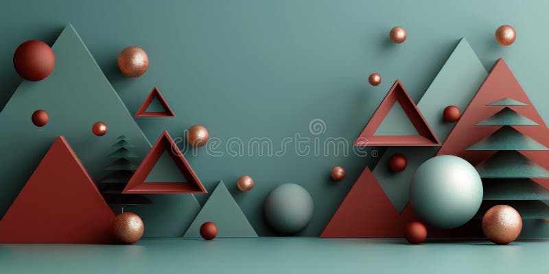 Modern Geometric Winter Scene with Red and Teal Abstract Shapes and ...