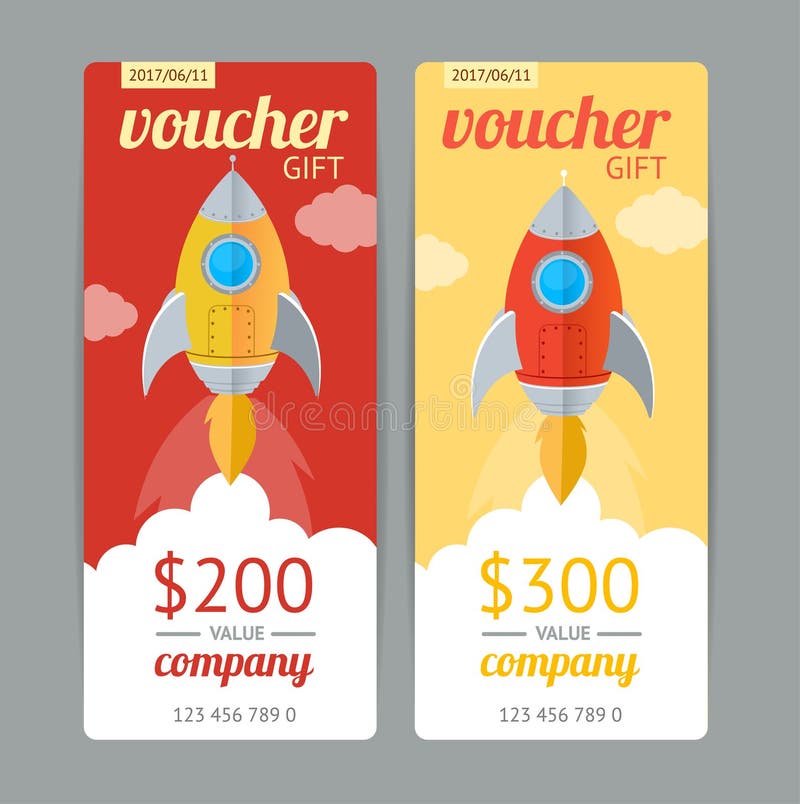 Modern Gift Voucher with Rocket Fly. Vector Stock Vector - Illustration ...