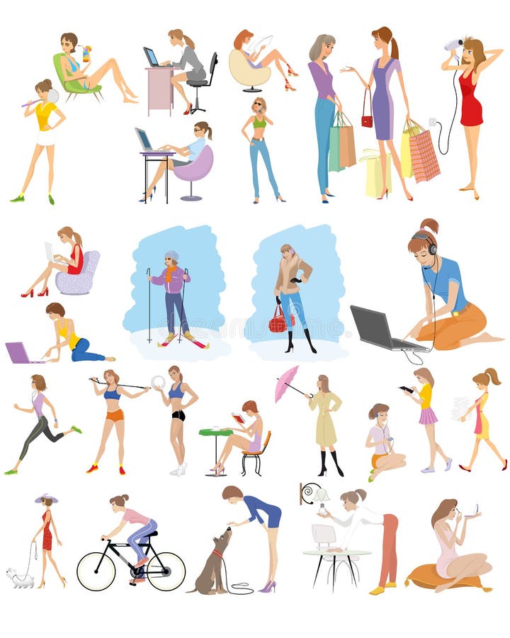 Modern girls life scene stock illustration. Illustration of health ...