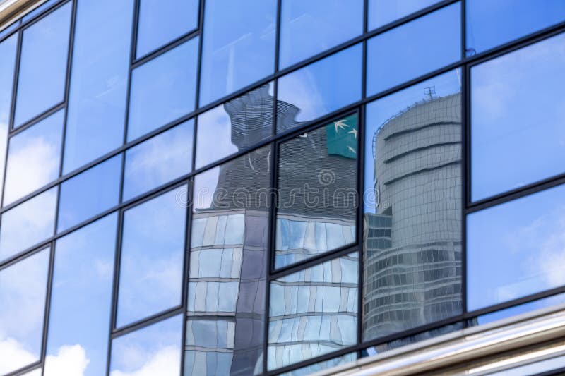 Modern Glass Architecture and Window Reflections in Warsaw Stock Photo ...