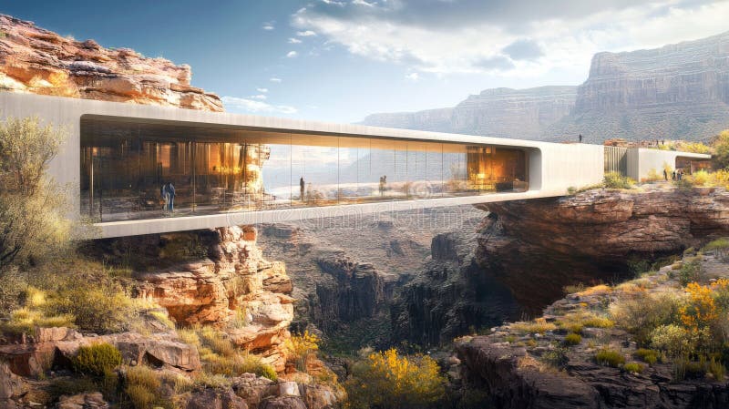 Modern Glass Bridge Spanning a Deep Canyon Stock Photo - Image of ...