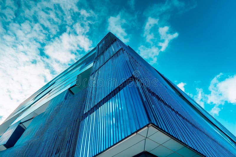 Modern Glass Building Against Bright Blue Sky Stock Illustration ...