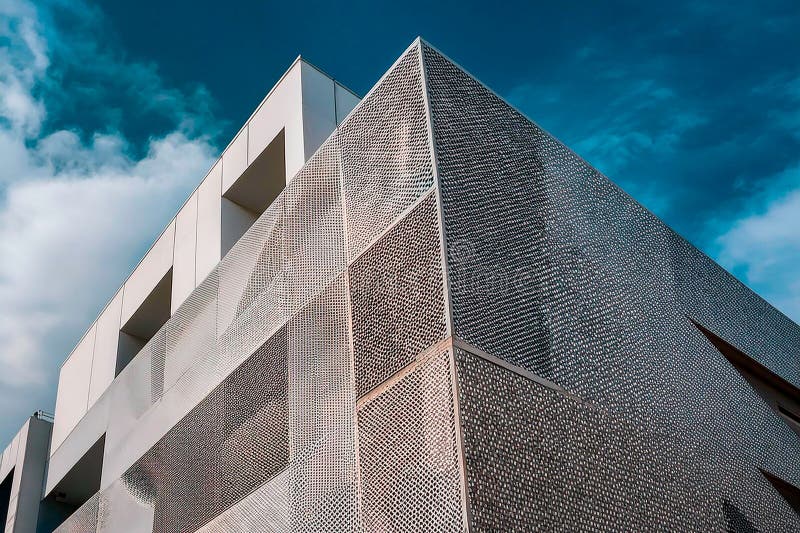 Modern Glass Building Against Bright Blue Sky Stock Illustration ...