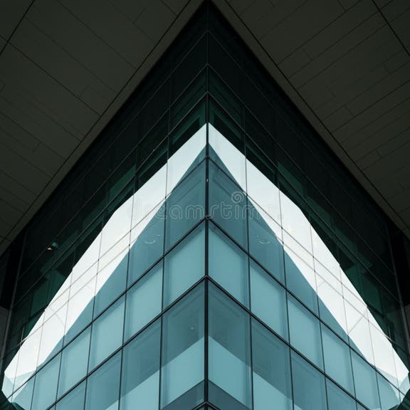 Modern Glass Building Corner with Reflective Windows Forming a Sharp ...