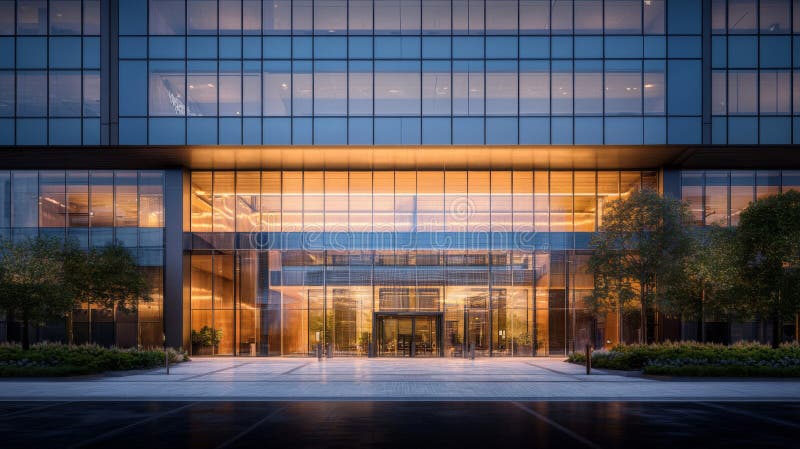 Modern Glass Building Entrance at Night Stock Illustration ...