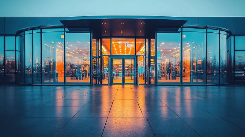 Modern Glass Building Entrance at Twilight Stock Illustration ...