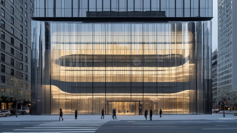 Modern Glass Building Facade at Dusk in Urban Setting Stock ...