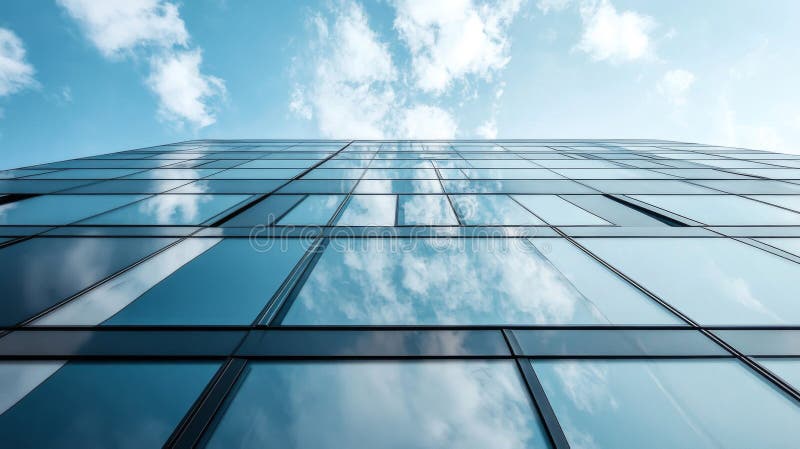 Modern Glass Building Facade Reflecting Blue Sky Stock Illustration ...
