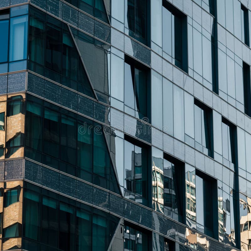Modern Glass Building Facade with Reflective Surfaces and Geometric ...
