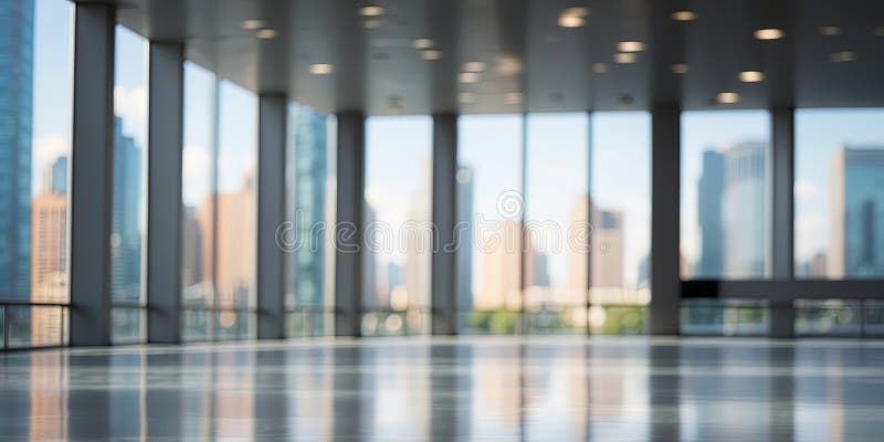 Modern Glass Building Interior with City View. Stock Photo - Image of ...
