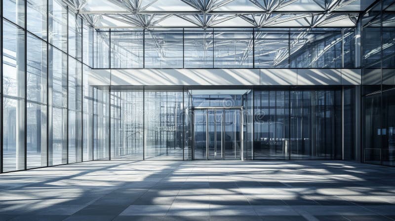 Modern Glass Building Interior with Sunlight Shadows Stock Illustration ...
